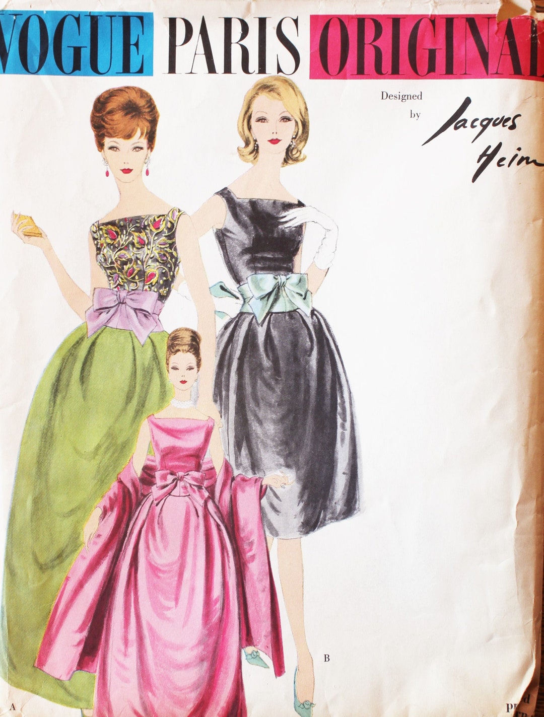 Vogue 1488 Jacques Heim Paris Original 1960s Gown With Bow and Stole ...