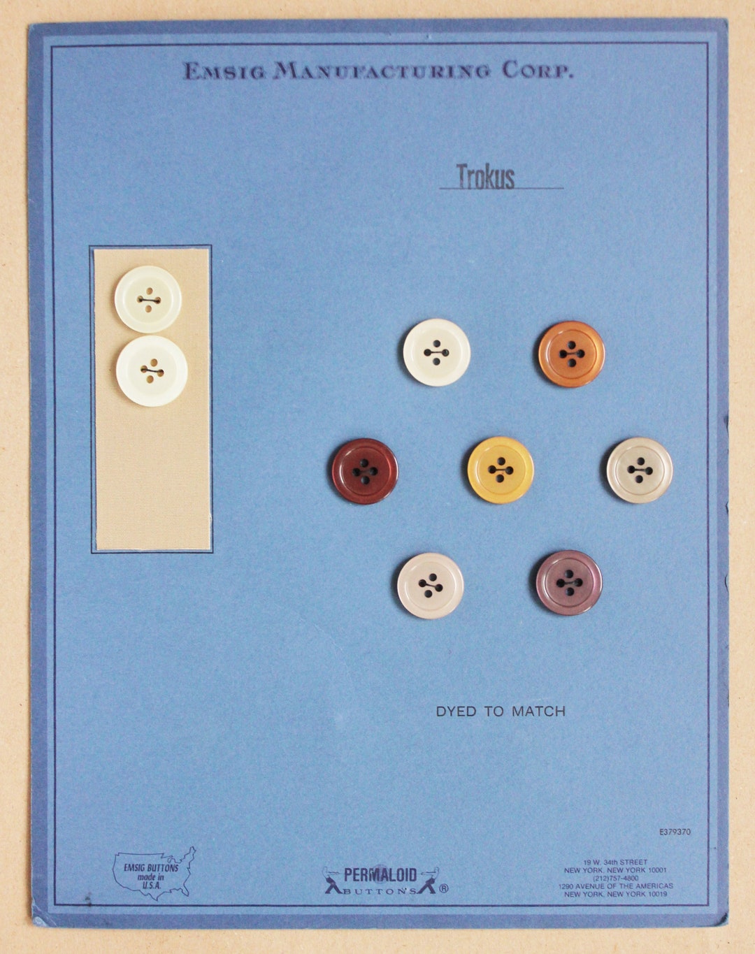 Permaloid Emsig Button Trokus Design Salesman Sample Card - Etsy