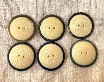 Art Deco Celluloid Wafer Buttons, Set of 6, Beige and Pale Green ...