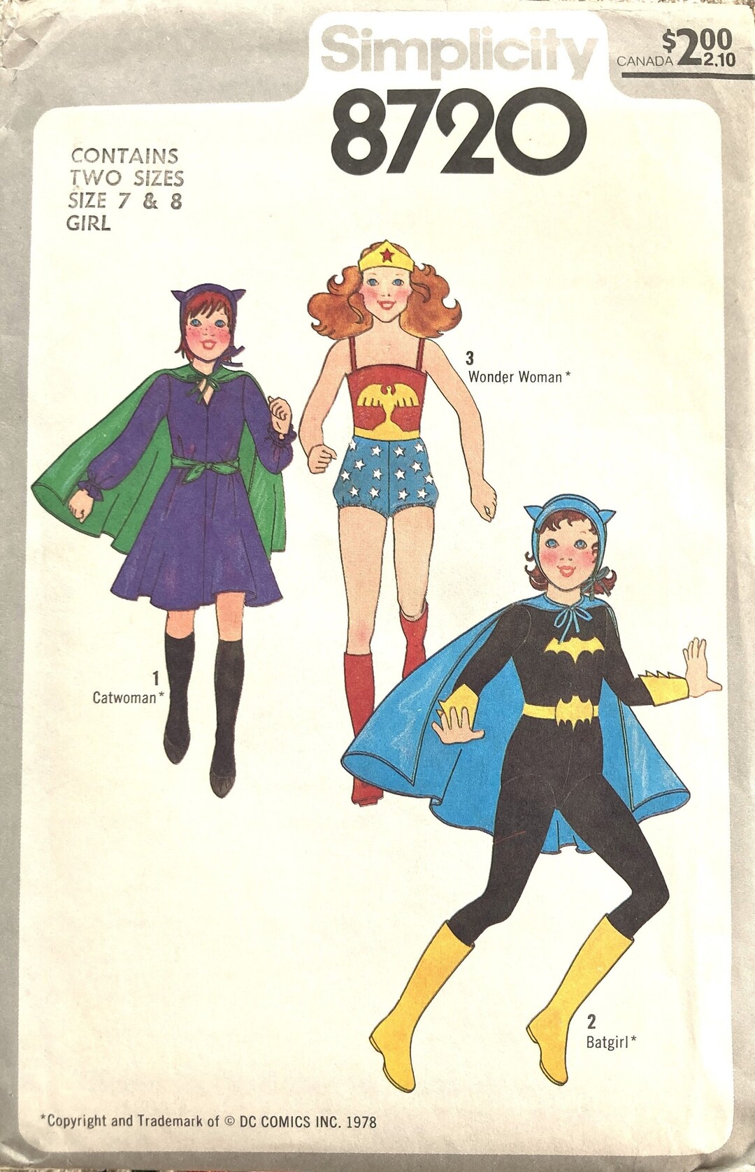 Simplicity 8720 Kids Wonder Woman, Catwoman, and Batgirl 1970s Costume ...