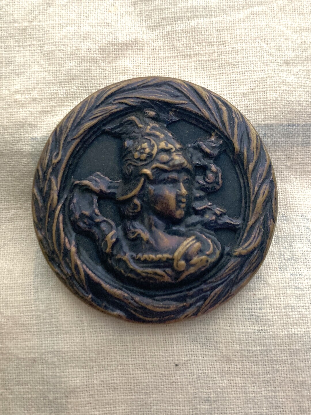 Large Antique Mythology Picture Button Bellum Goddess of War Athena ...