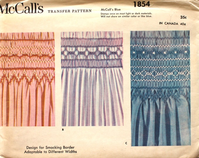 Mccall's 1854 1950s Smocking Transfer Pattern - Etsy
