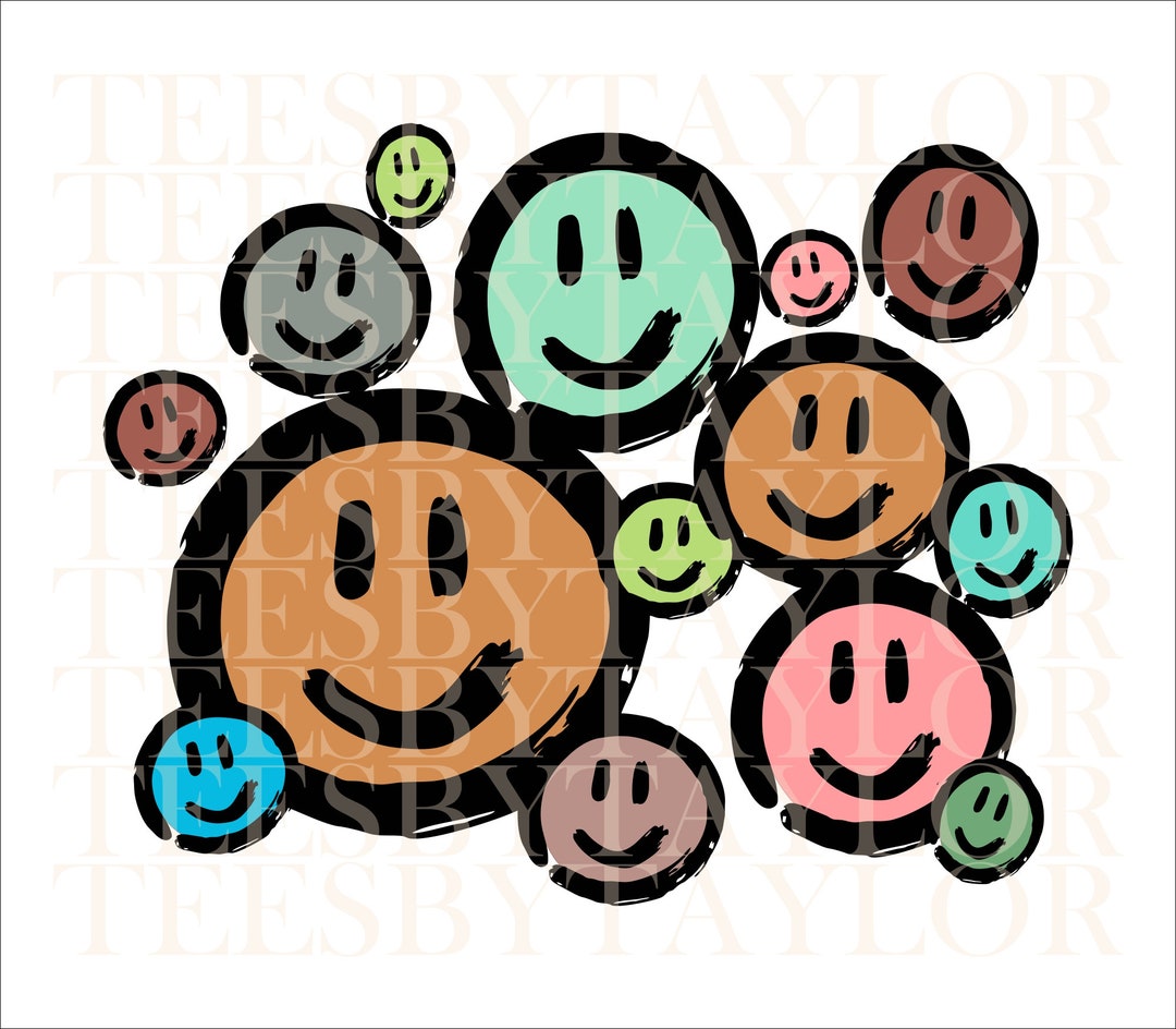 Retro Grunge Smiley Face PNG DOWNLOAD - Etsy