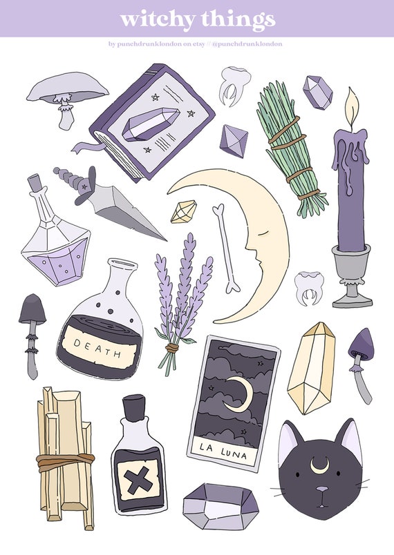 Stickers Stickers, Labels & Tags Crystal Sticker Sheet Occult Witch ...