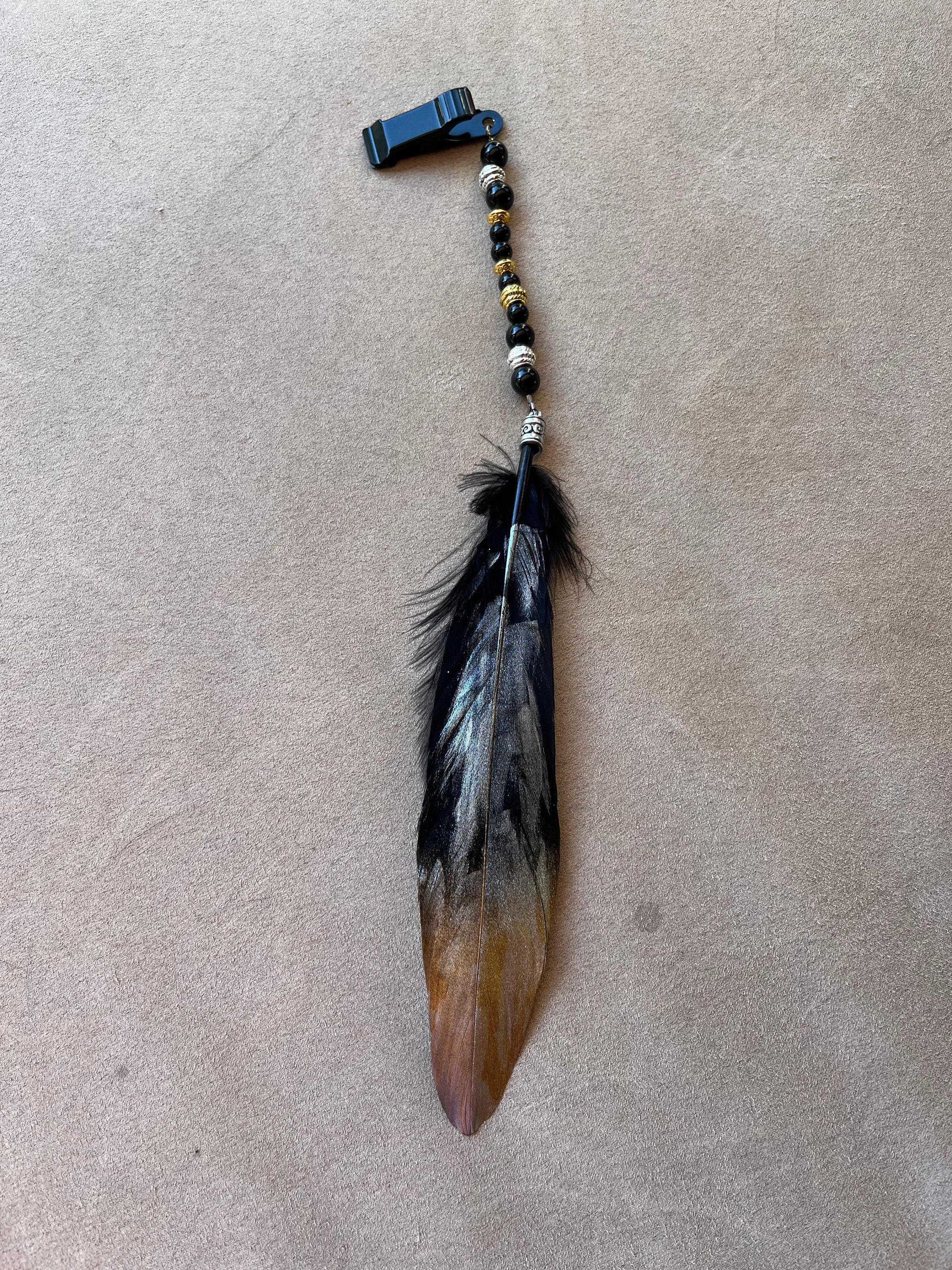 Feather Clip, Mane Clip, Black With Gold and Silver, Black Gold and ...