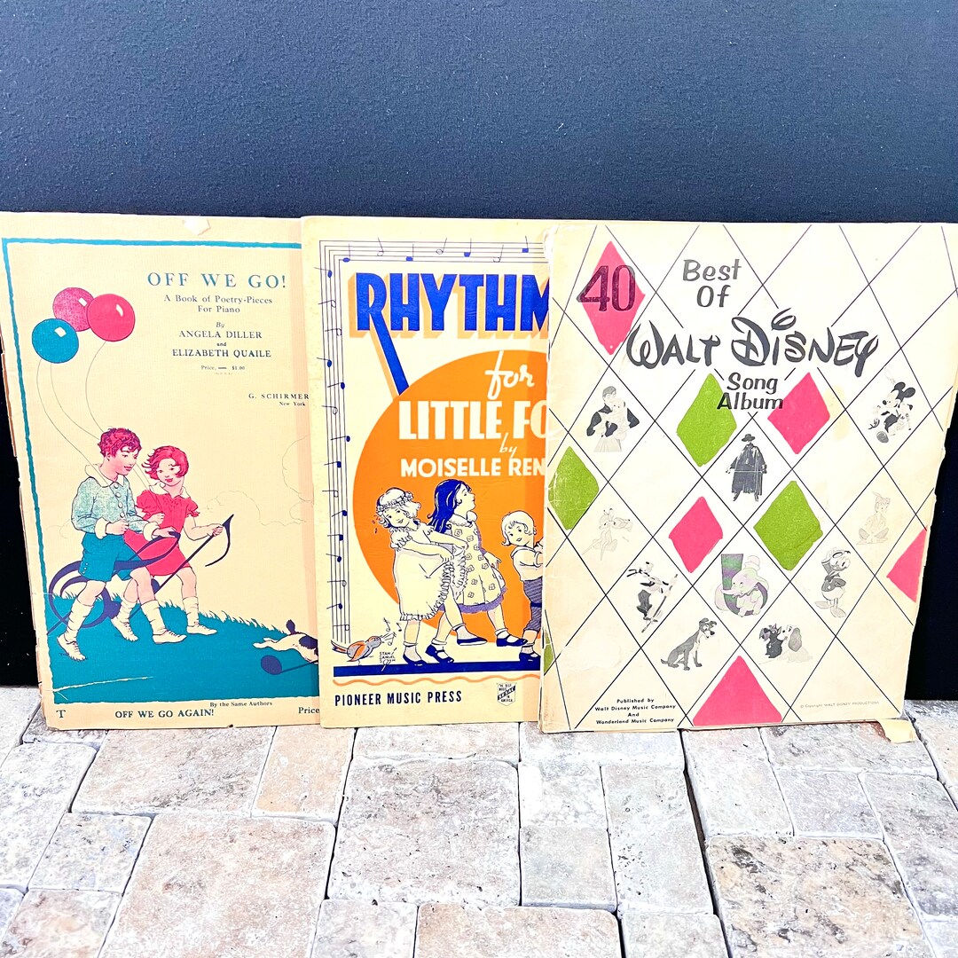 Children's Sheet Music Song Books 3pc. Walt Disney, off We Go and ...