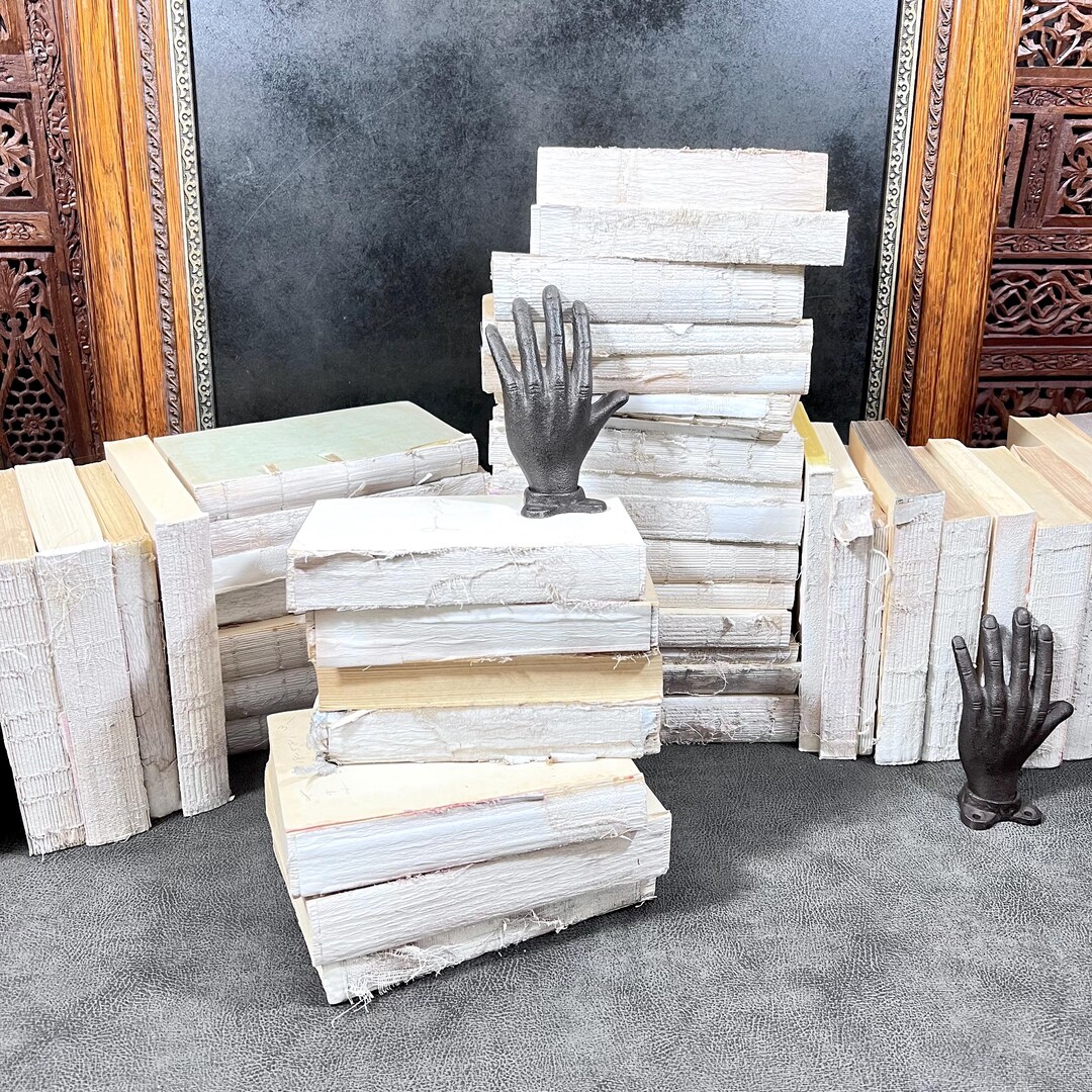 White Spine Distressed Aged Old Book Grouping of 5 for Display Shabby ...