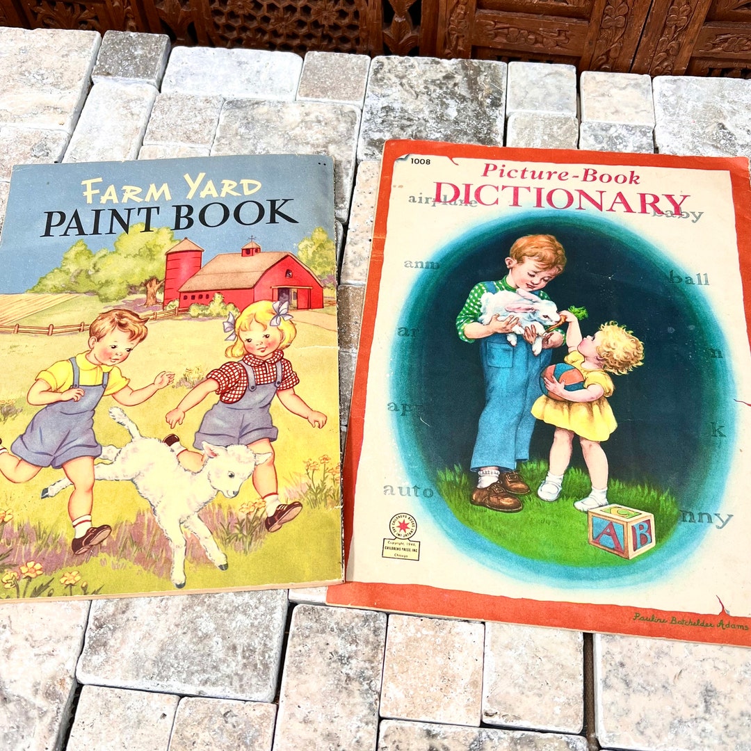 Vintage Children's Book Picture Book Dictionary & Farm Yard Paint Book ...