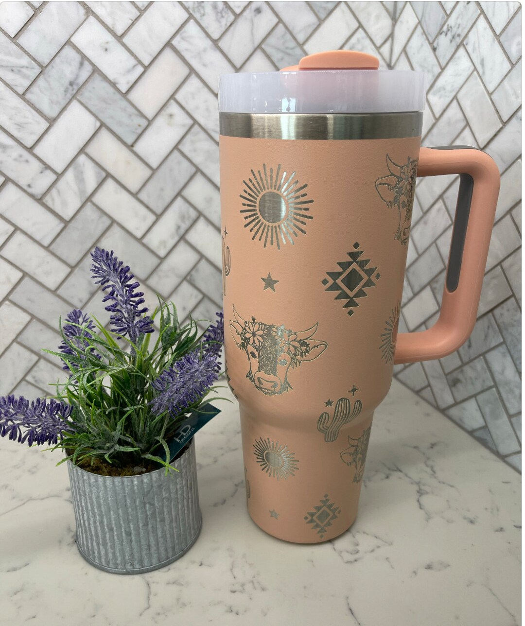 40oz Tumbler With Handle, Aztec, Highland Cow, Fluffy Cow - Etsy