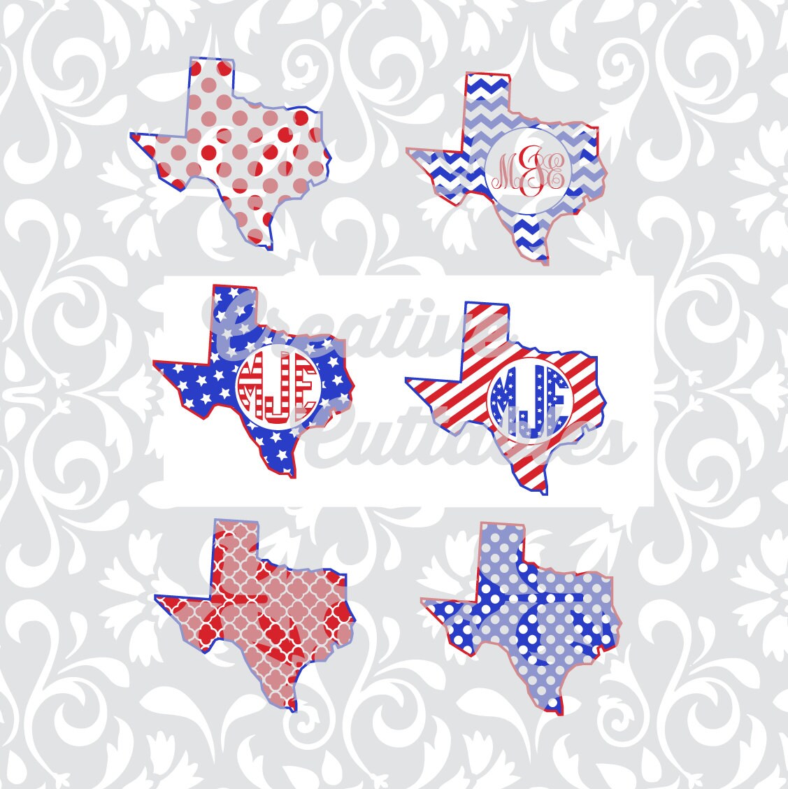 Patterned State Texas TX for Monogramming for use with | Etsy