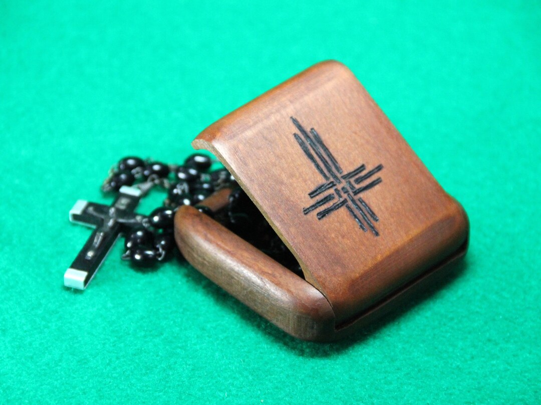 Wooden Rosary Box, Pocket Box, Hand Made, Pyrography, Interwoven Cross ...