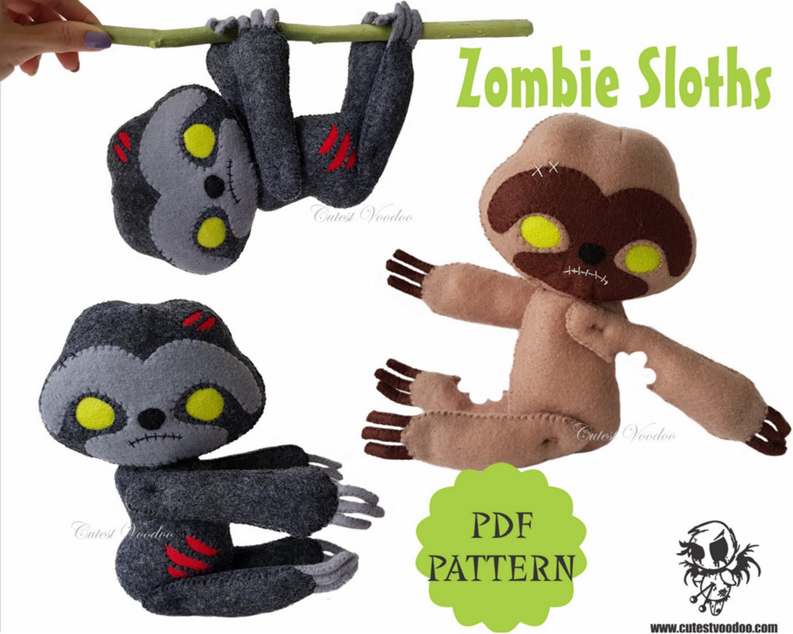PDF PATTERN. Zombie Sloth Felt Pattern - Etsy