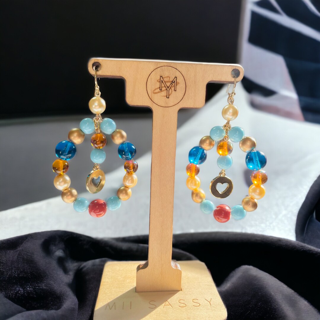 SAVREET Blue Multi Color Beaded Tear Drop Earrings Tear Drop - Etsy