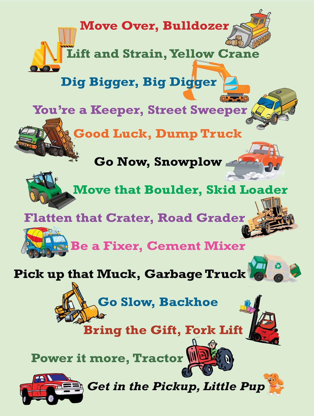 Construction Truck Poster for Child's Room or Home - Colorful Depiction ...
