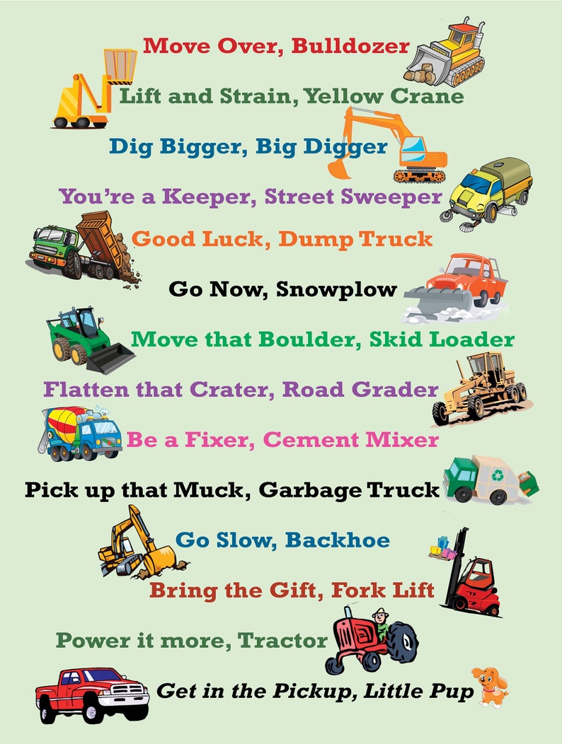 Construction Truck Poster for Child's Room or Home - Colorful Depiction ...