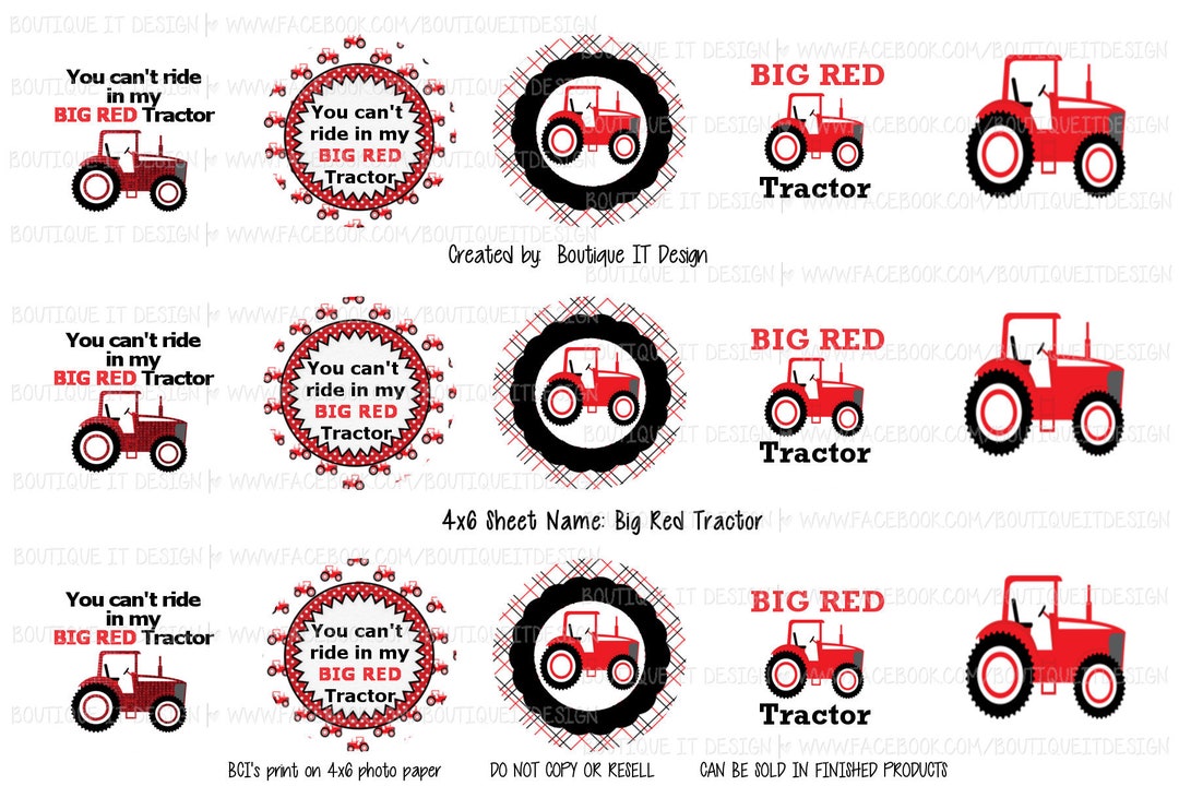 Big Red Tractor - 25mm/1in Bottle Cap Image - 4x6 Sheet - Etsy
