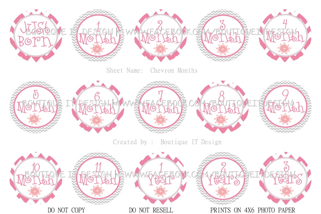 Chevron Months - Baby's Birth to 3 Years Old ~ 25mm/1in Bottle Cap ...