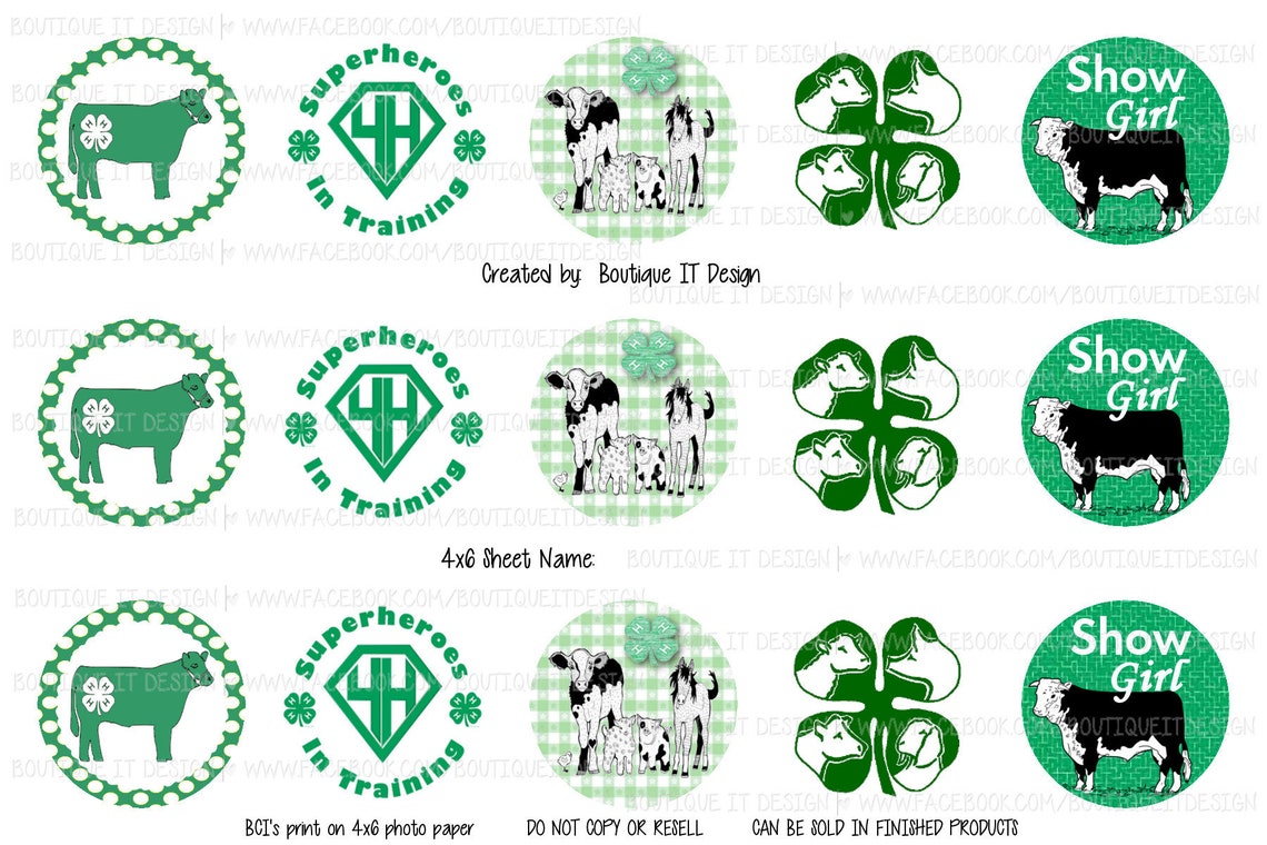 4-H Cow - 25mm/1in Bottle Cap Image - 4x6 Sheet - Etsy
