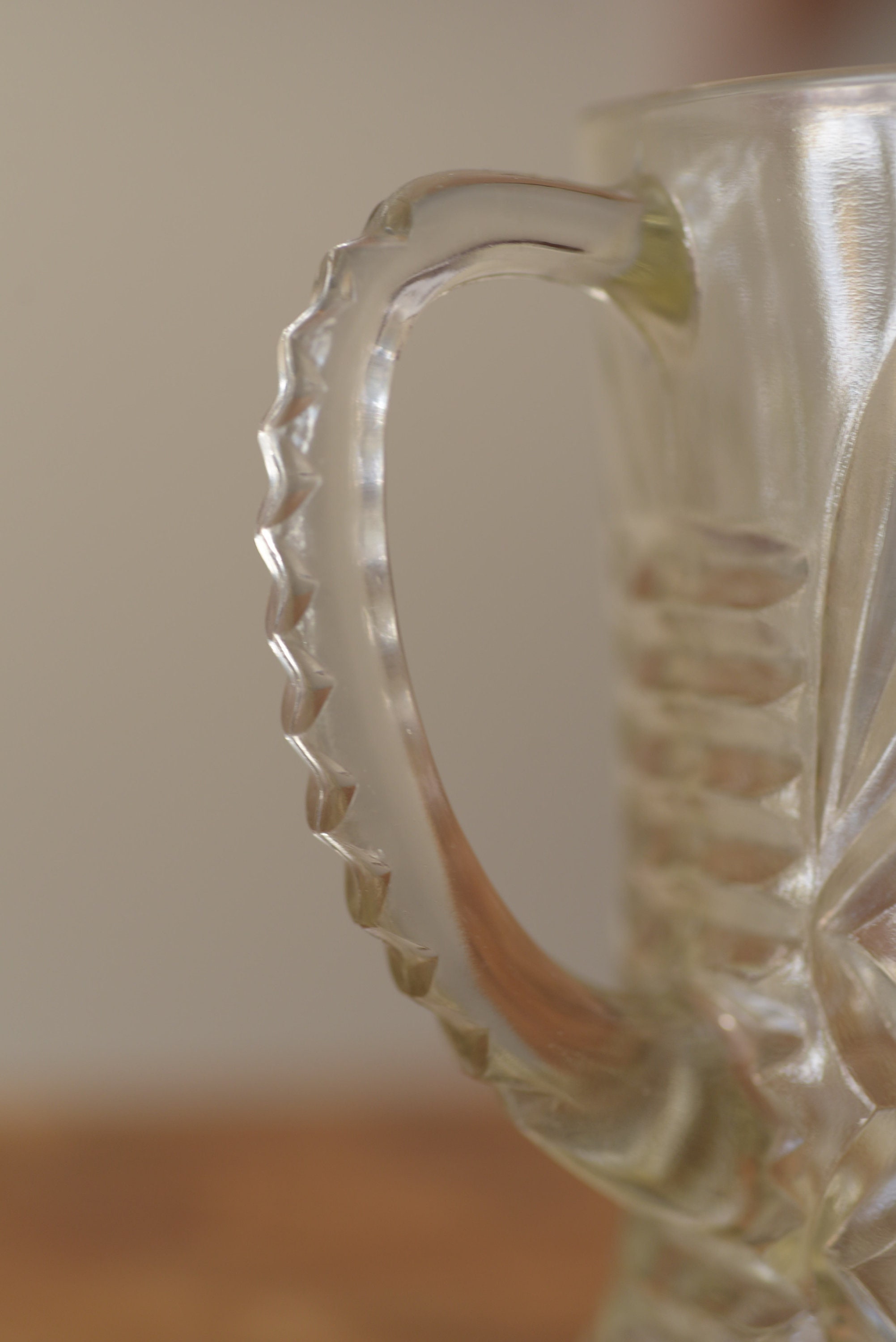 Vintage Diamond Pattern Small Cut Glass Pitcher W Ribbed Handle 1930's ...