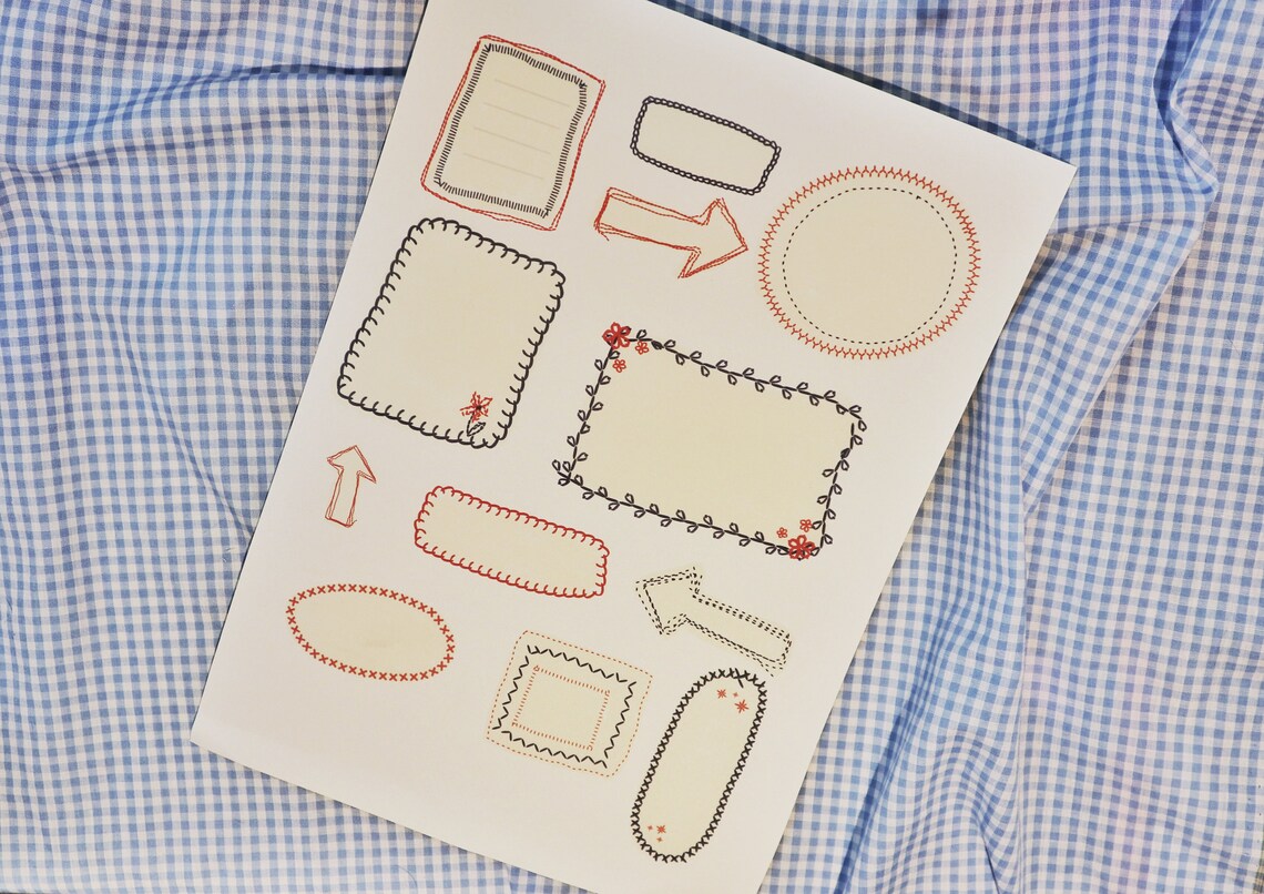 Red and Blue Digital Stitched Labels, Printable Labels, Journaling ...