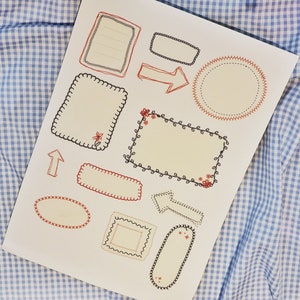 Red and Blue Digital Stitched Labels, Printable Labels, Journaling ...