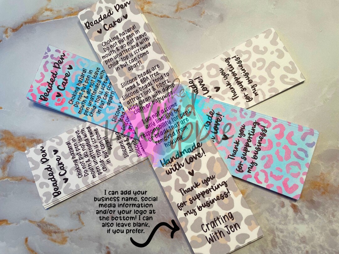 28 SILICONE BEADED PEN Care Cards - Animal Print Leopard Pen Care Cards ...