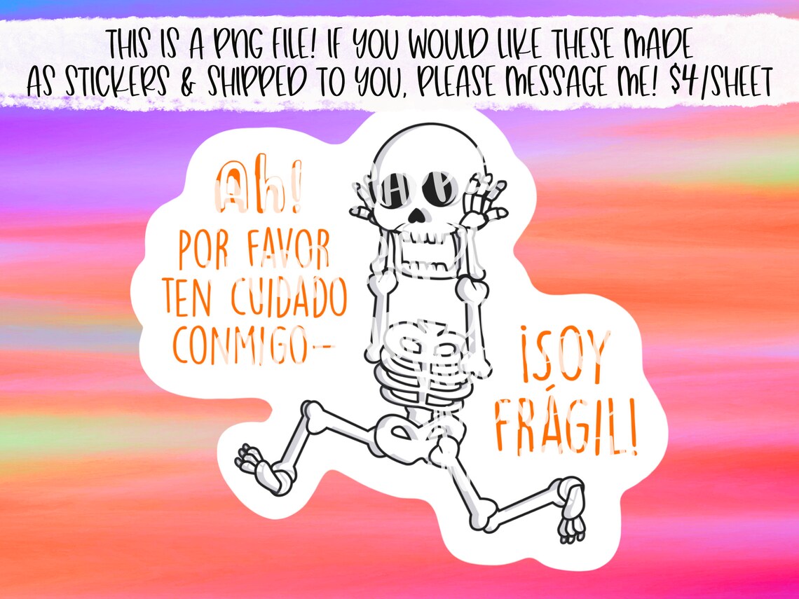 PNG Sticker Download - Fragile Sticker - English & Spanish - Skeleton ...