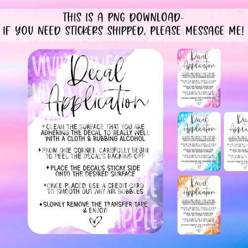 PNG Sticker Download Decal Application Instructions Small - Etsy
