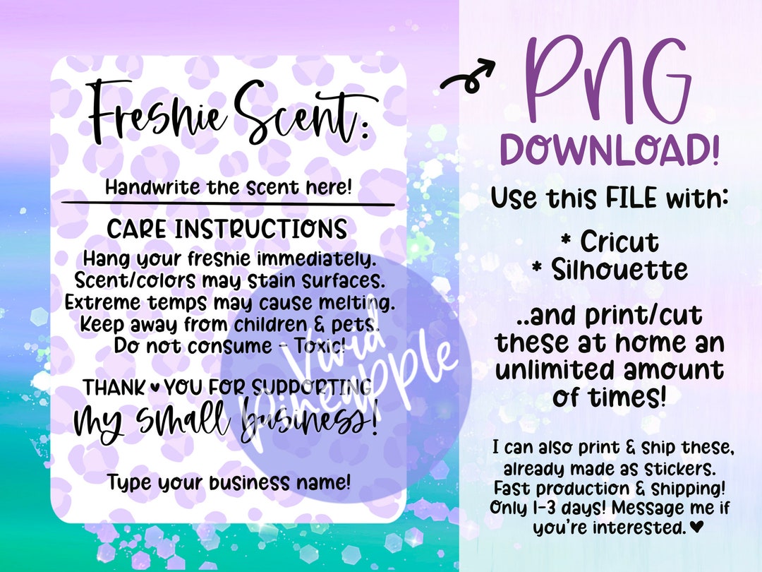 PNG File Download - Freshie Scent & Care Instructions Sticker - Small ...