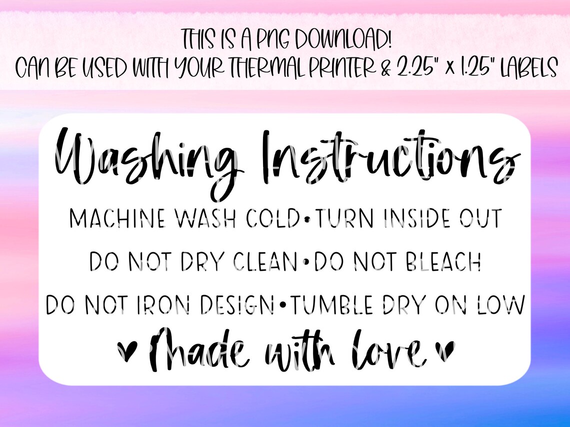 PNG Sticker Download Washing Instructions Thermal Printer - Etsy