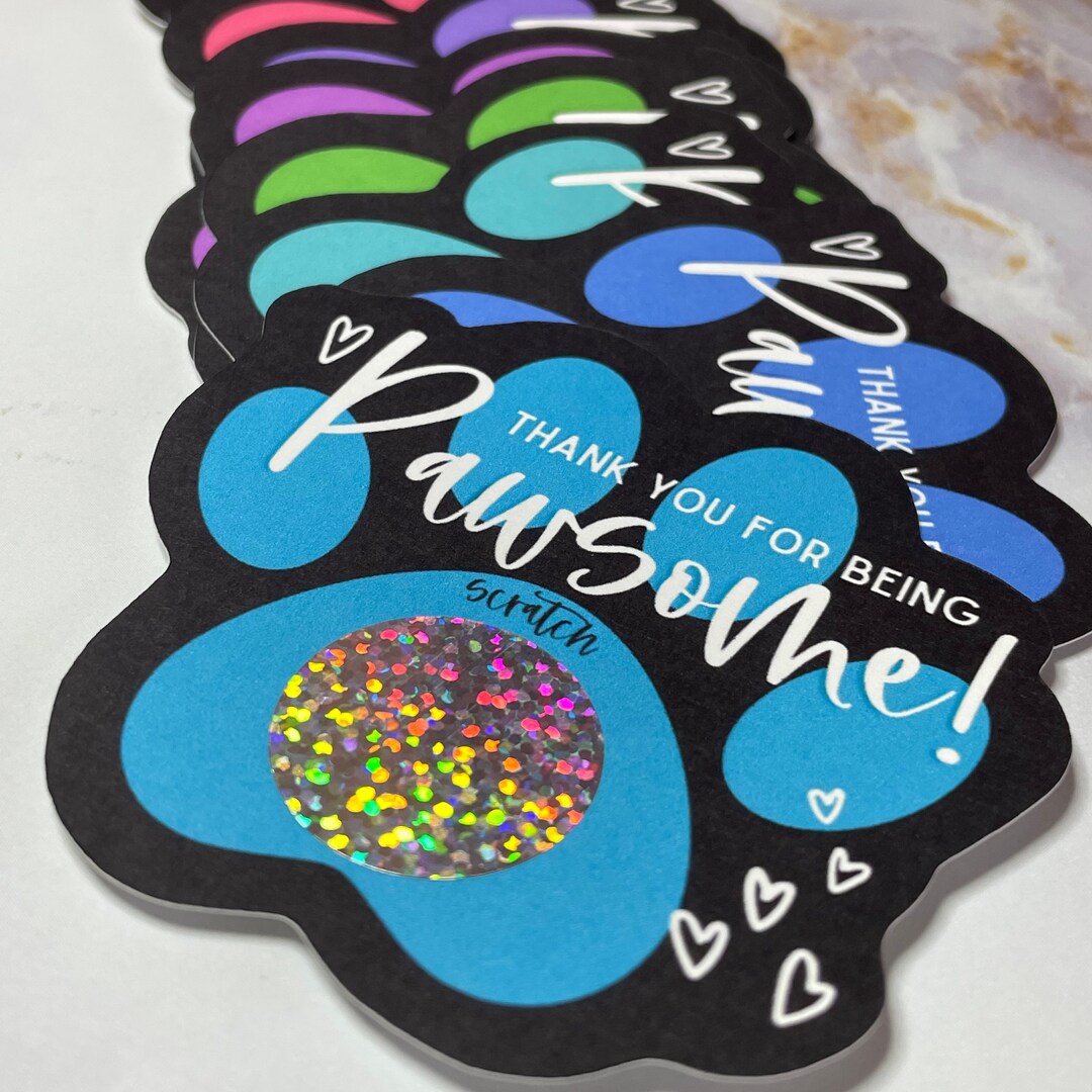 48 Pawprint Scratch-off Sticker Cards | Thank You for Being Pawsome ...