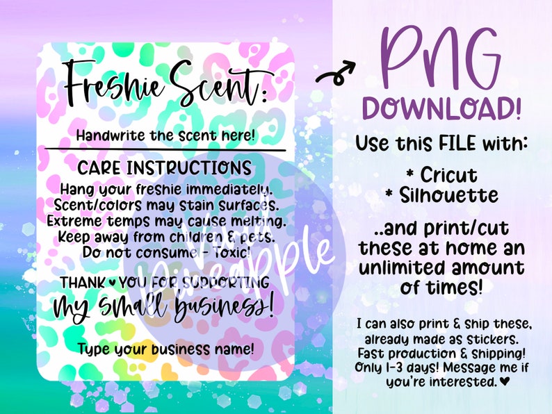 PNG File Download Freshie Scent & Care Instructions Sticker - Etsy