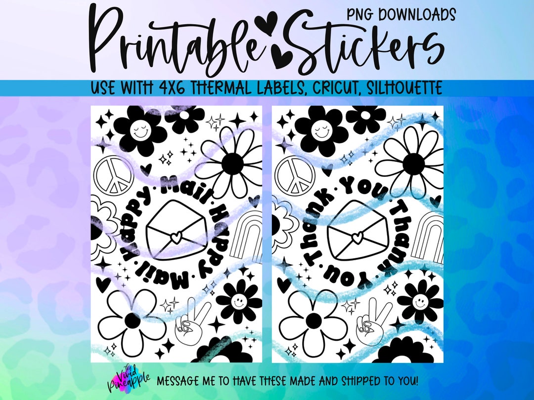 4x6 PNG Thermal Label Downloads - Happy Mail & Thank You Labels - Retro ...