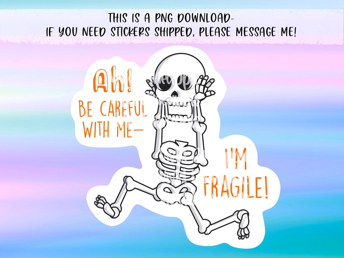 PNG Sticker Download - Fragile Sticker - English & Spanish - Skeleton ...