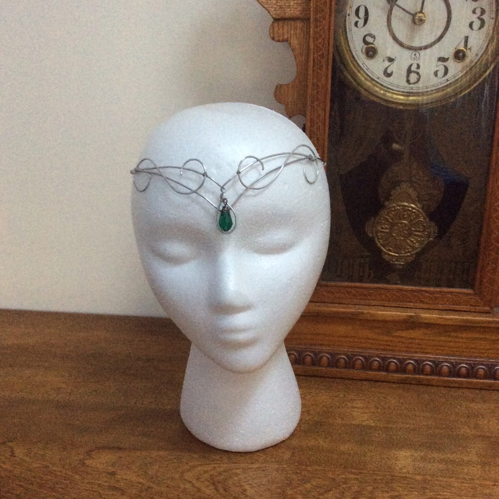 Silver Elven Circlet With Green Crystal. Silver Celtic - Etsy