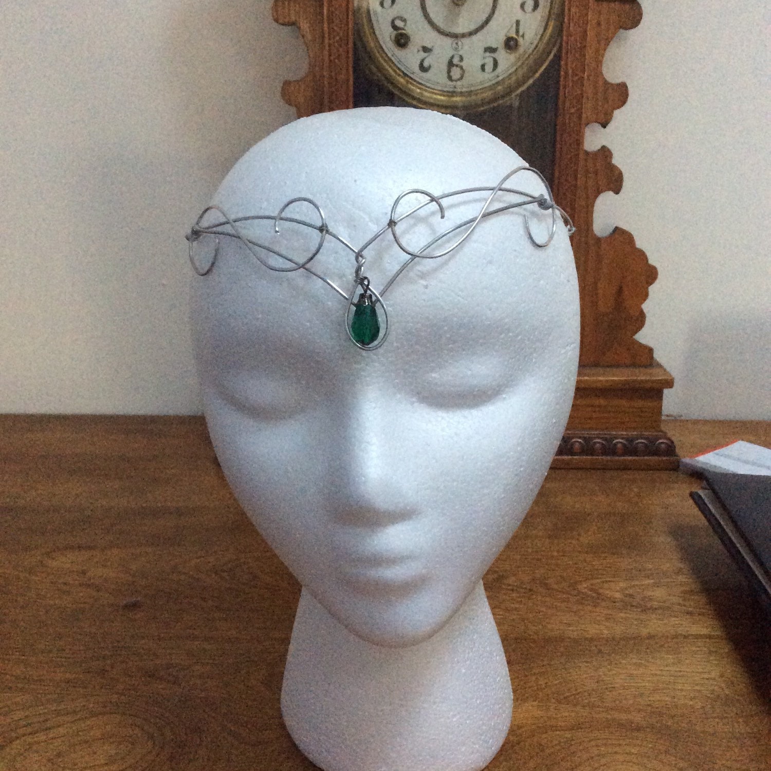 Silver Elven Circlet With Green Crystal. Silver Celtic - Etsy