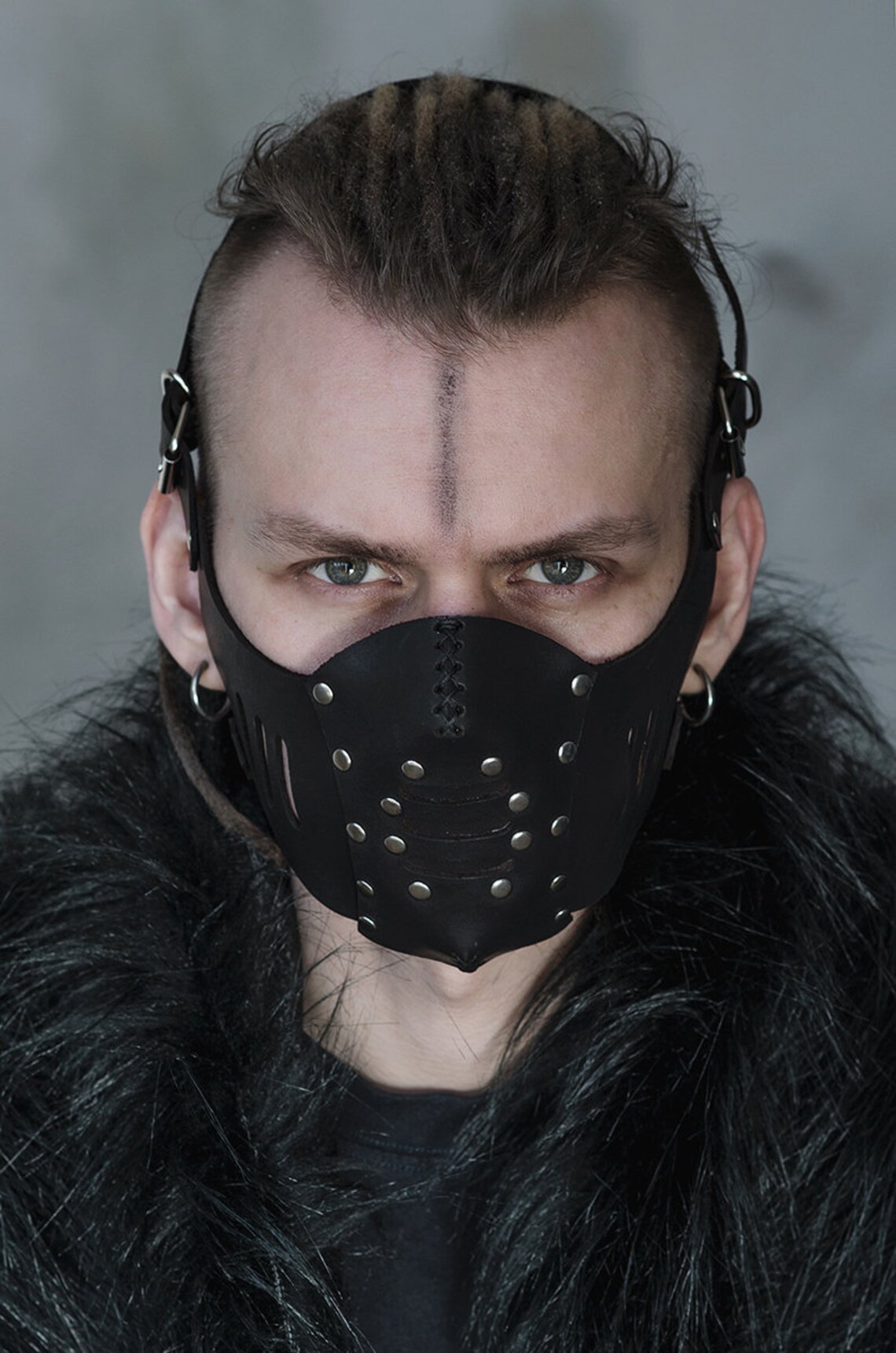 Cyberpunk mask. Leather mask gothic fetish muzzle half face | Etsy