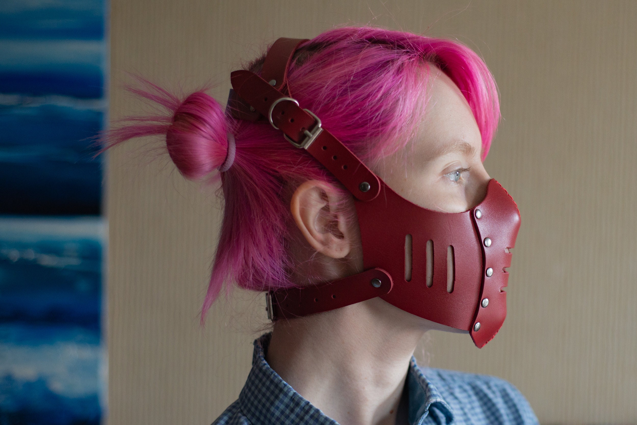 Red leather half face mask gothic fetish muzzle mask leather | Etsy