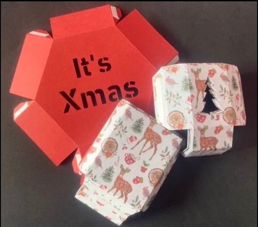 Small Red, White and Green Christmas Themed Exploding Box, Xmas, Gift ...