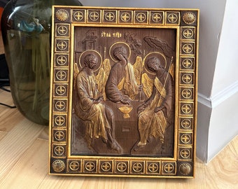 Painting: the Trinity. Divine Wooden Icons Holy Trinity. Wooden Print ...