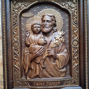 Saint Joseph Wood Carved Religious Personalised Icon Wall | Etsy