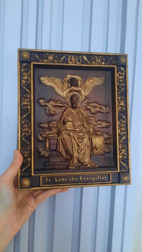 Luke the Evangelist Wooden Carved Icon: Religious Wall Art Personalized ...