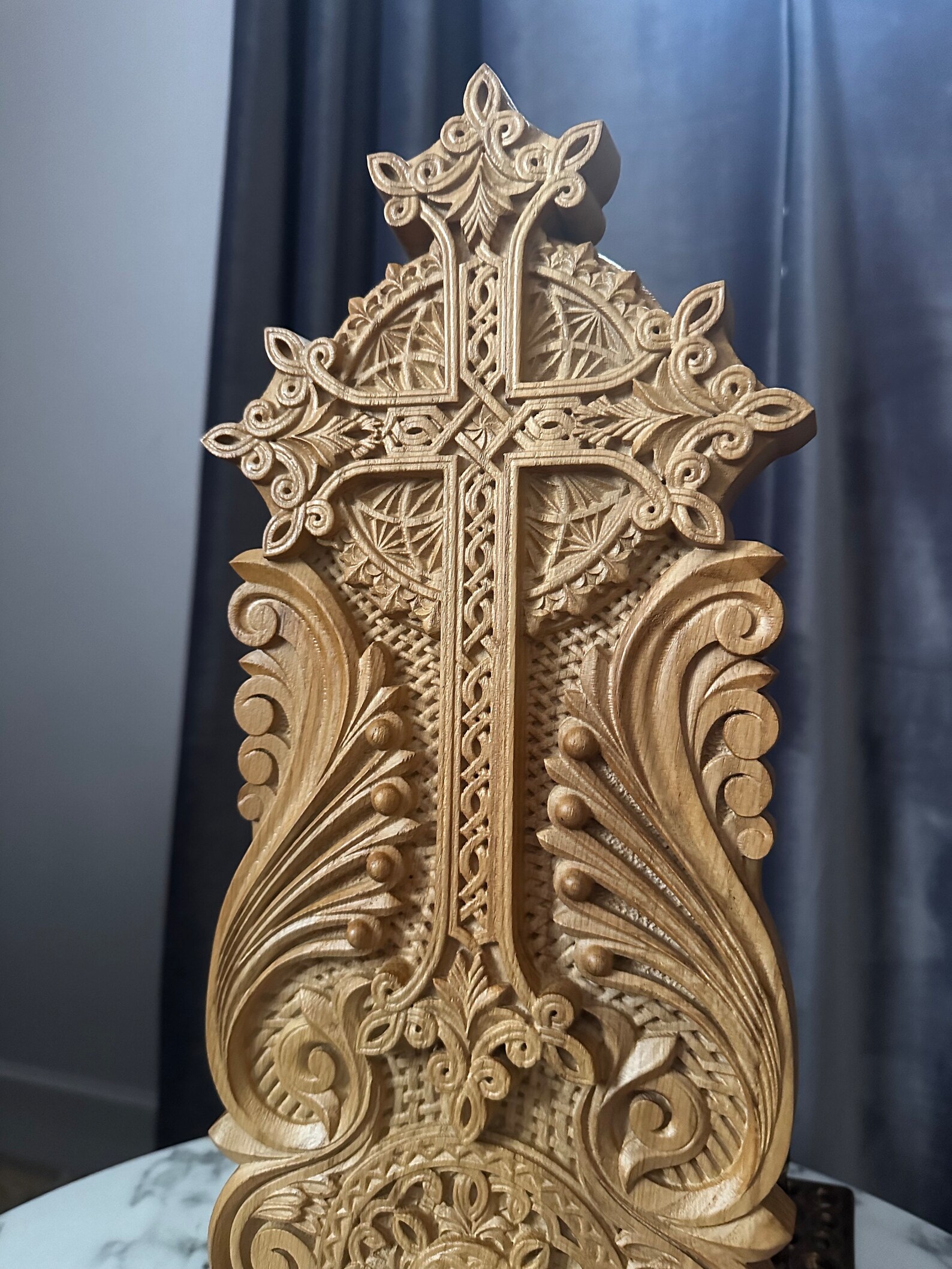 Carved Oak Wood Cross on Stand: Christian Home Decor Personalized, TAX ...