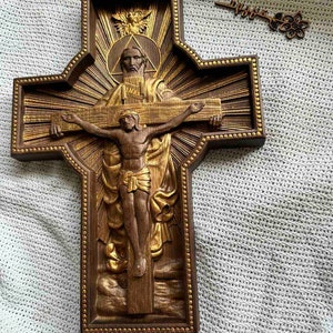 Hand Carved Holy Trinity Wooden Wall Plaque - Religious Home Decor ...