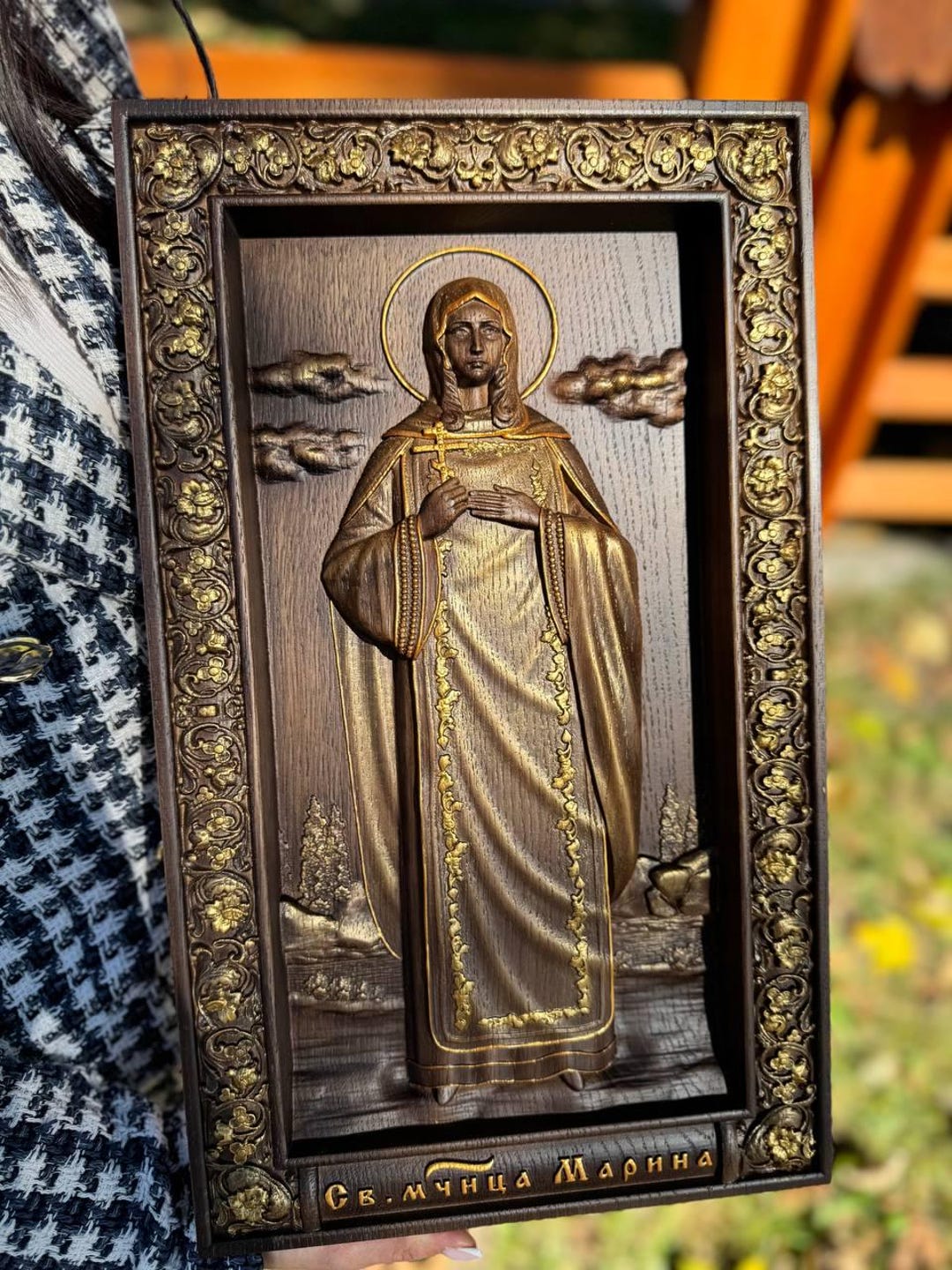Saint Marina Wood Carving Icon Personalized Christian Wall Decor Etsy