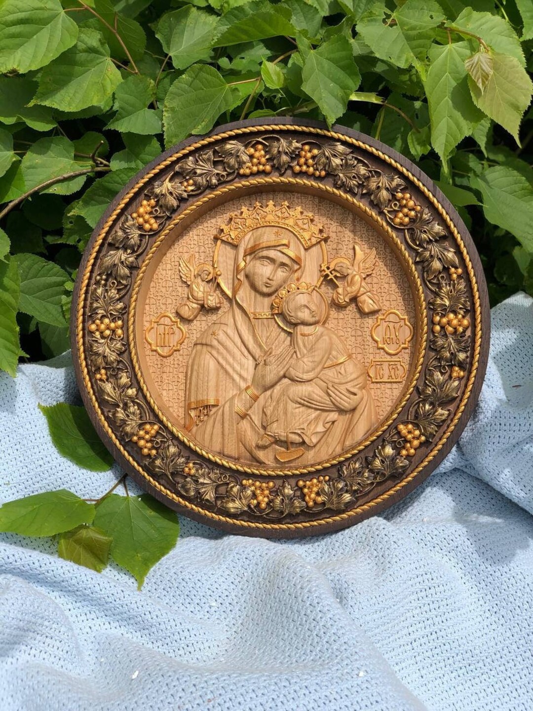Our Lady of Perpetual Help Icon: Carved Oak Wood Virgin Mary, TAX Free ...