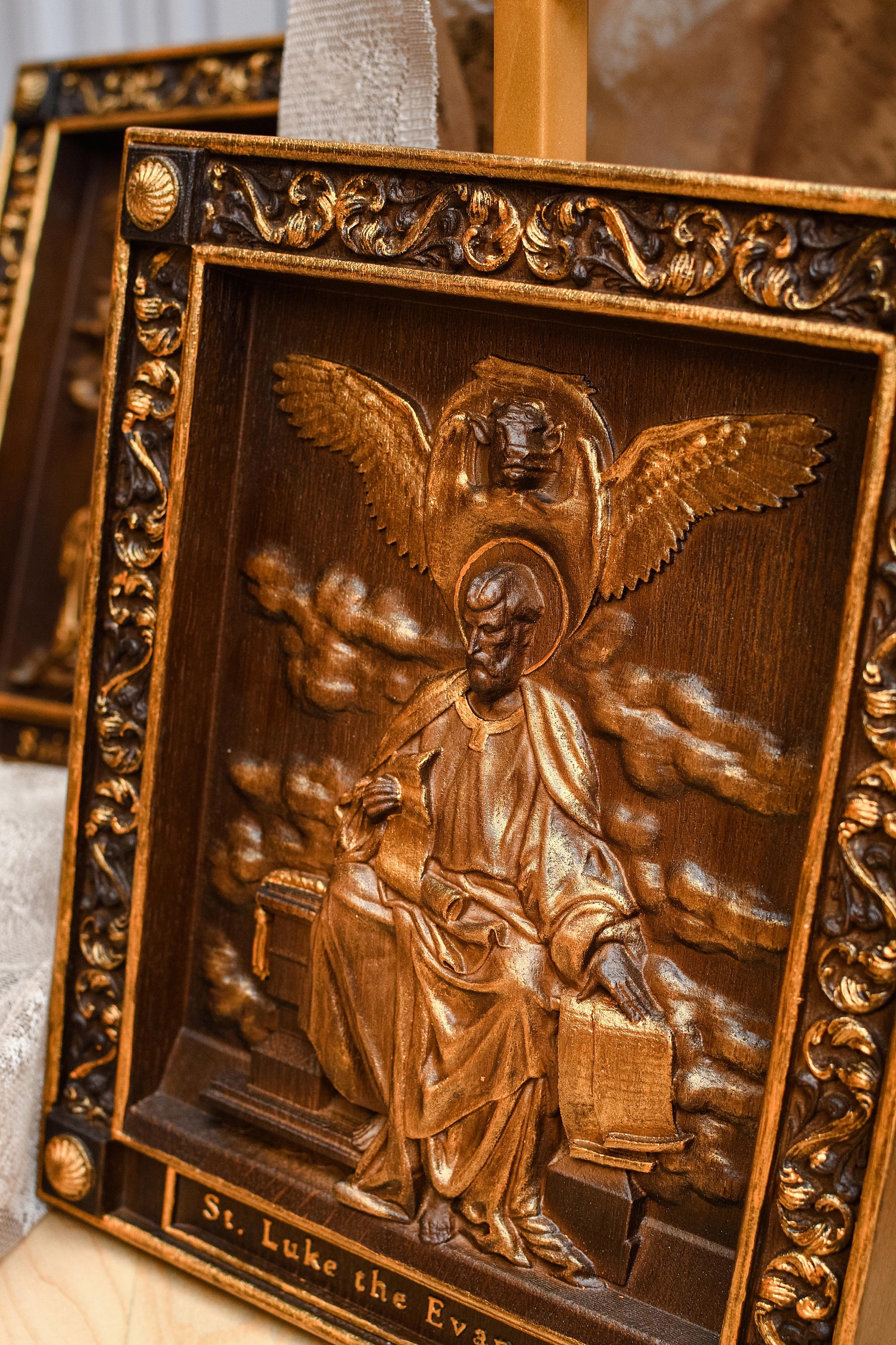 Luke the Evangelist Wooden Carved Icon: Religious Wall Art Personalized ...