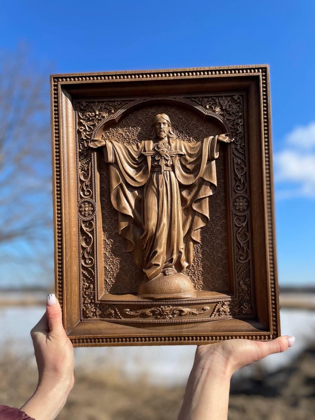 Hand-painted Divine Mercy Icon: Solid Oak Wood Catholic Wall Art, 8 ...