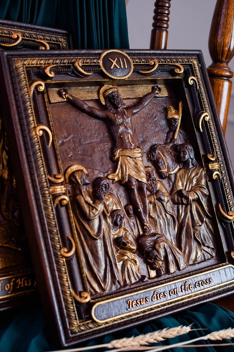 Hand Carved Wood Stations of the Cross - Religious Wall Art Set - Etsy