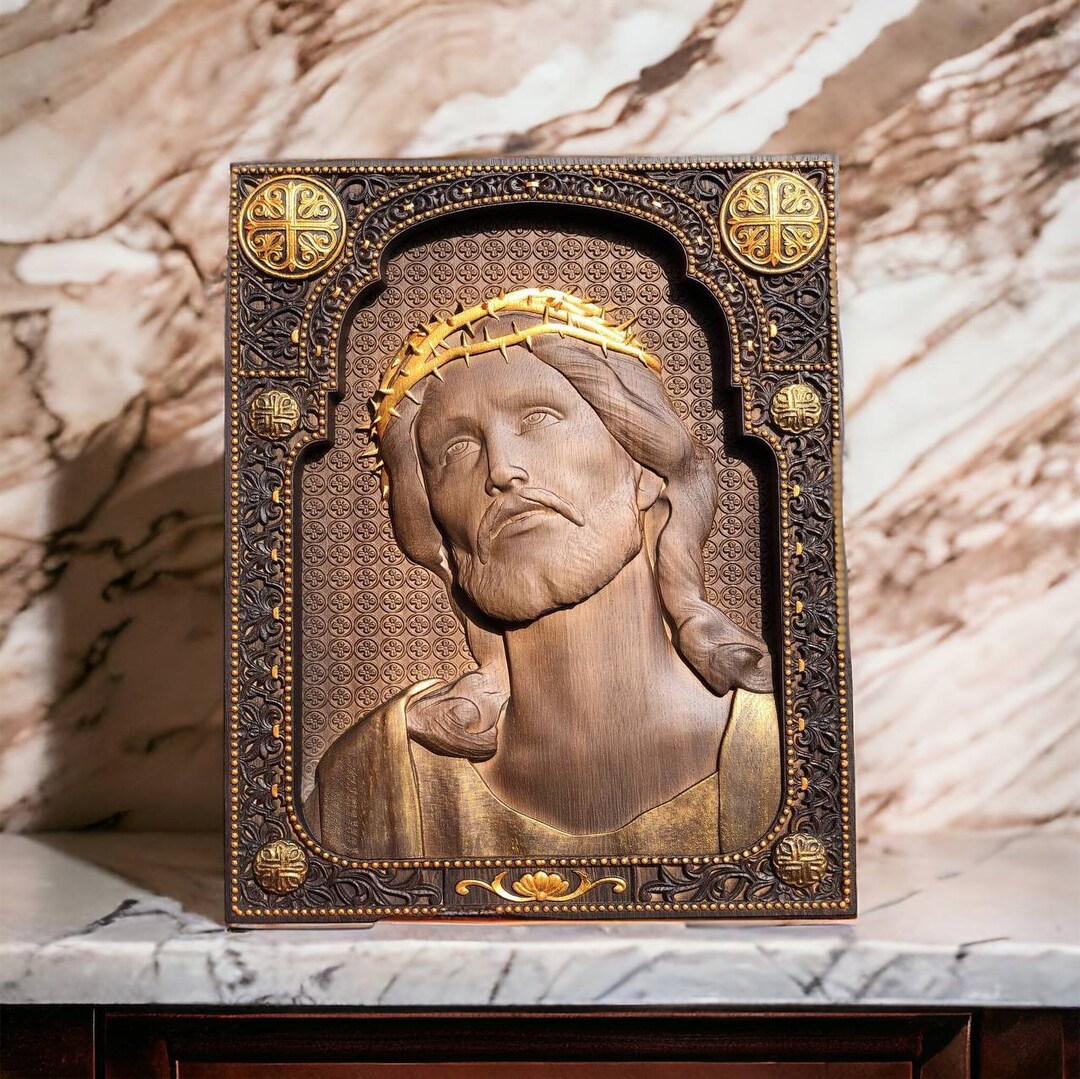 Jesus Christ Icon: Hand-carved Oak Wood Religious Wall Art Personalized ...